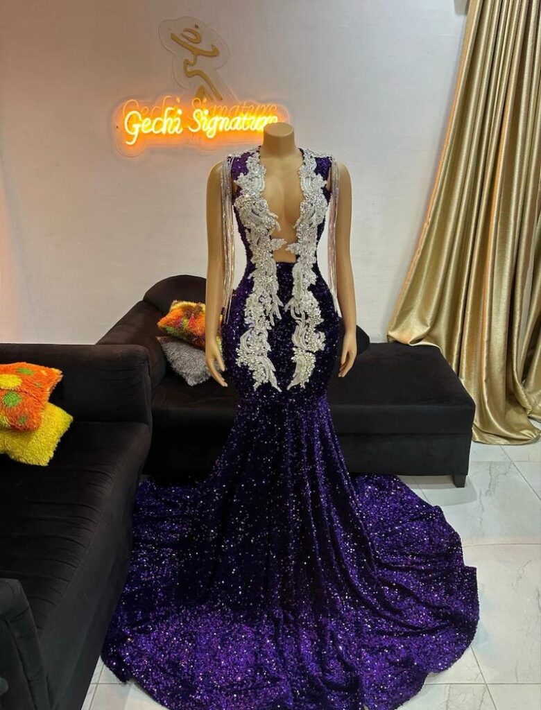 Long Purple Sequin Prom Dress - Gechisignature